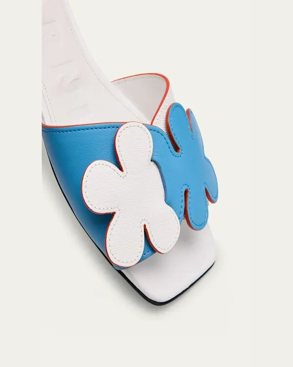 靴 Marni flower Leather sandal Marni Flower Leather Slide Sandals - Blue Pattern | Editorialist